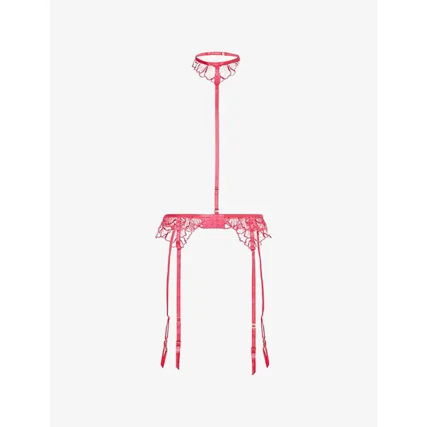 Bluebella Amarosa Embroidered Lace Suspender Harness - Virtual Pink/ Sheer