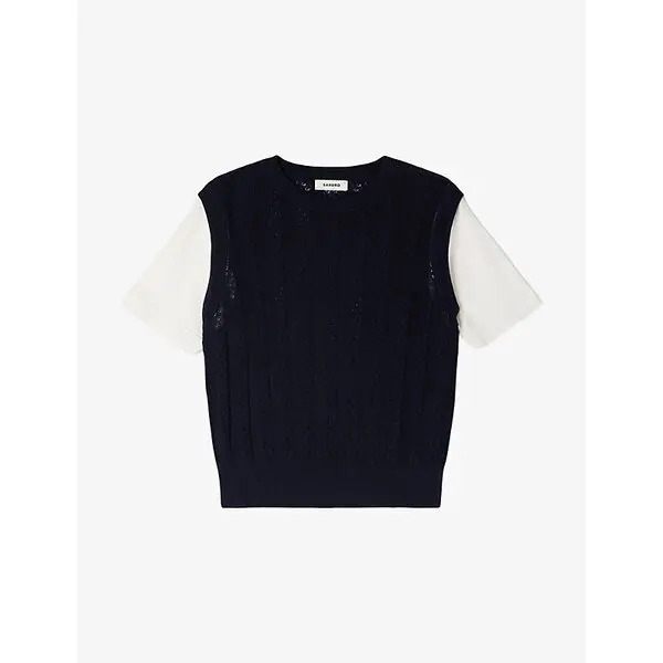 Sandro Short-sleeve Pointelle-knit Wool Jumper