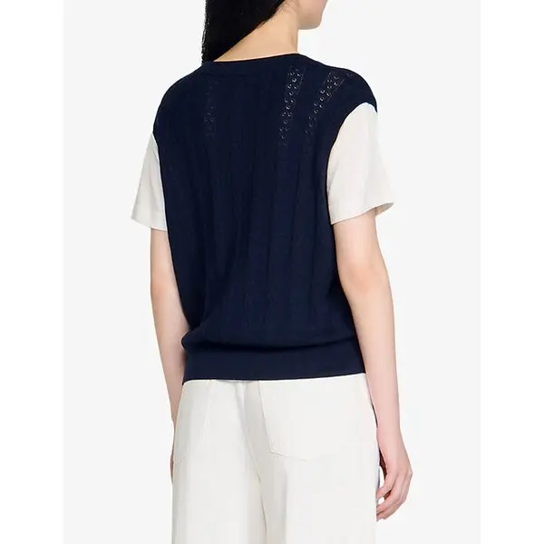 Sandro Short-sleeve Pointelle-knit Wool Jumper
