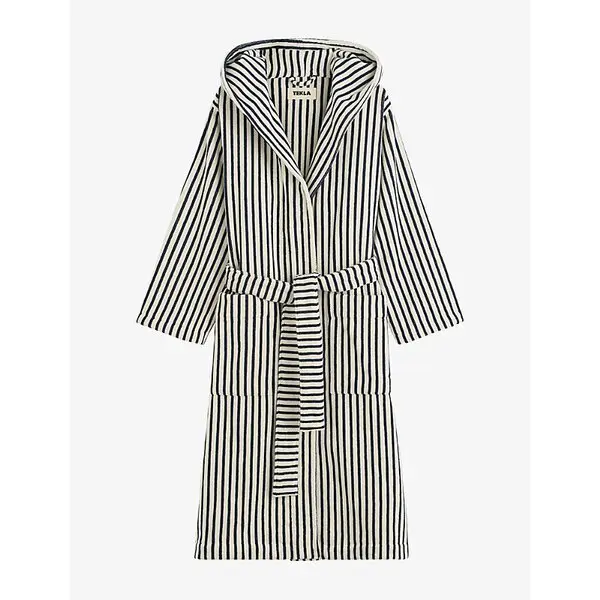TEKLA Hooded Striped Cotton Bathrobe - Sailor Stripes