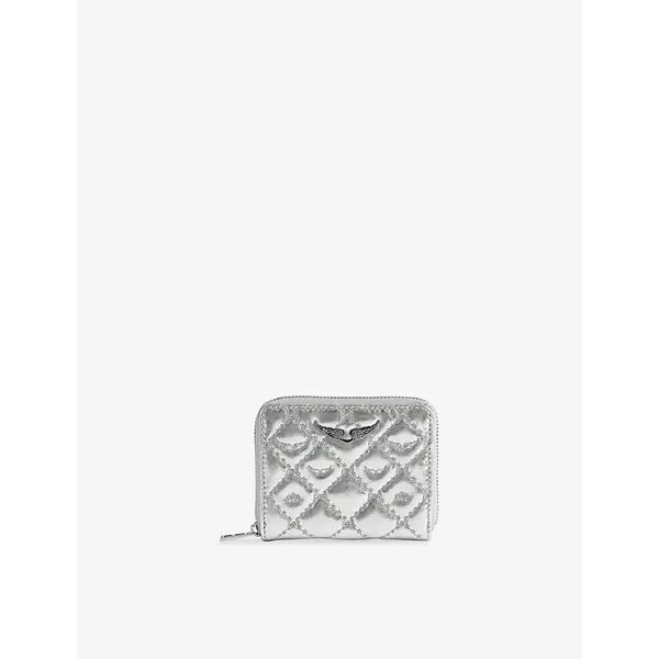 Zadig&Voltaire Mini Zv Monogram Metallic-leather Wallet - Silver
