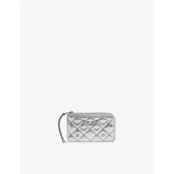 Zadig&Voltaire Zv Monogram Metallic-leather Card Holder - Silver