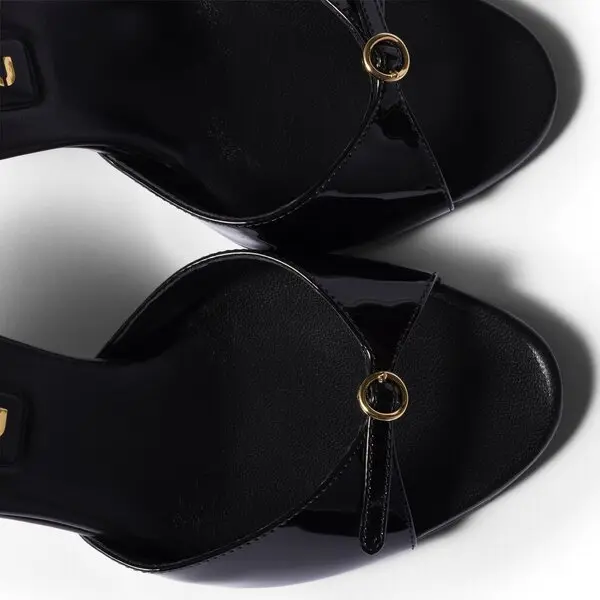Miu Miu Patent Leather Mules With Buckle - Black