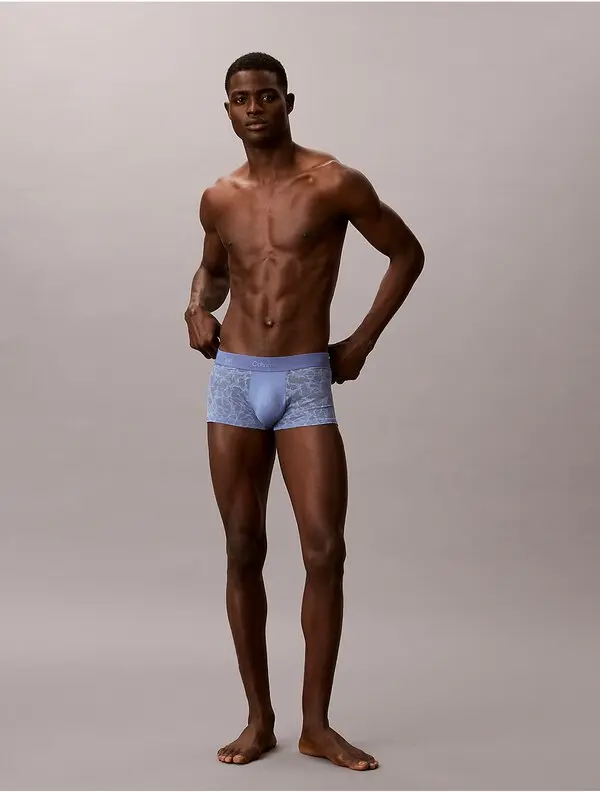 Calvin Klein Microfiber Lace Low Rise Trunk - Blue Tulip