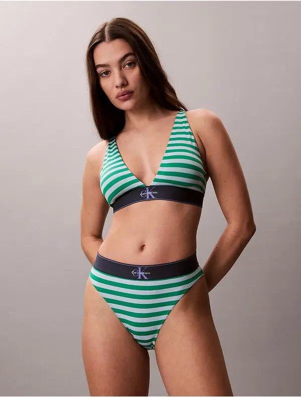 Calvin Klein Graphic Monogram High Waist Bikini - Stripe Mardi Gras Green
