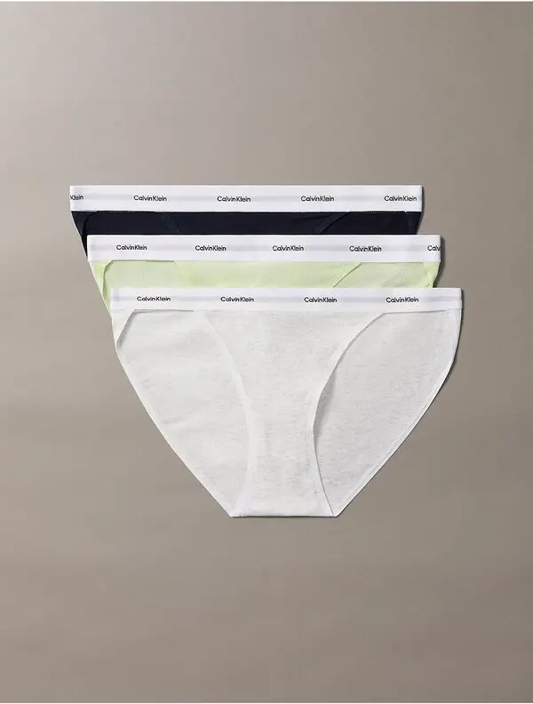 Calvin Klein Cotton Stretch Rib 3-pack String Bikini - Lime Cream Multi