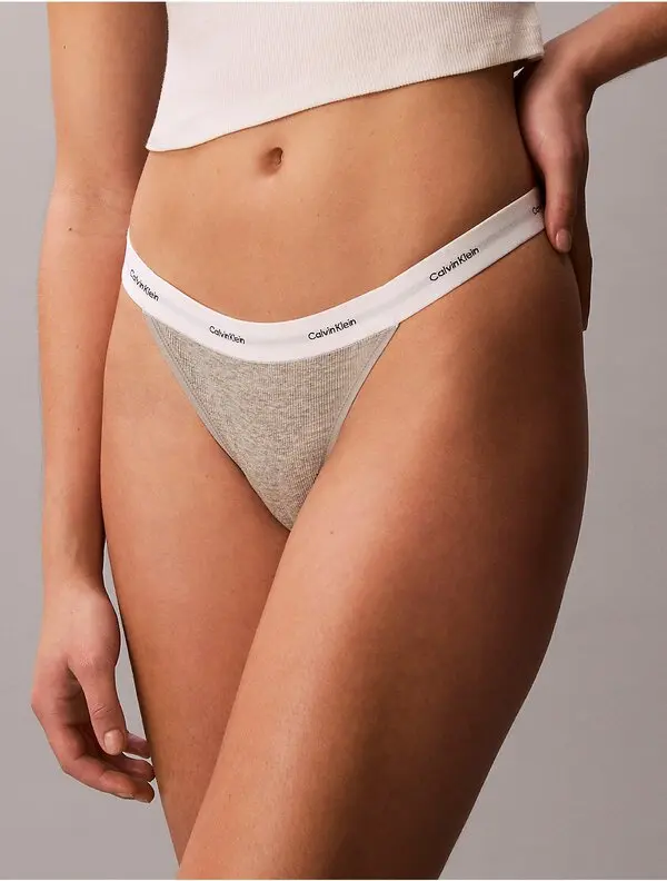 Calvin Klein Cotton Stretch Rib 3-pack String Thong - Black/classic White/grey Heather