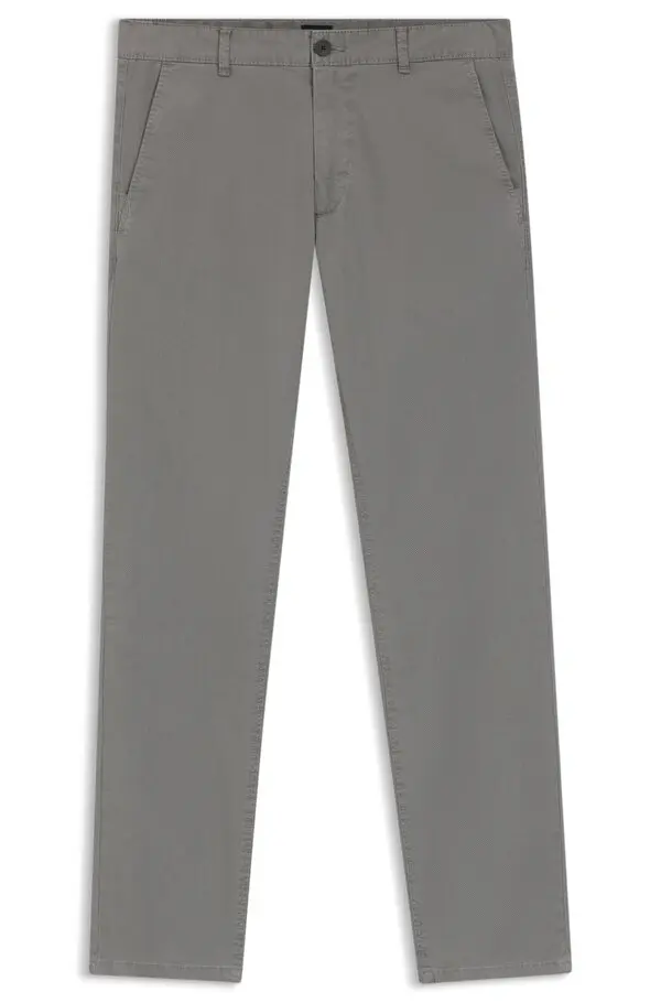 BOSS Slim-fit Chinos In Printed Stretch-cotton Twill - Silver