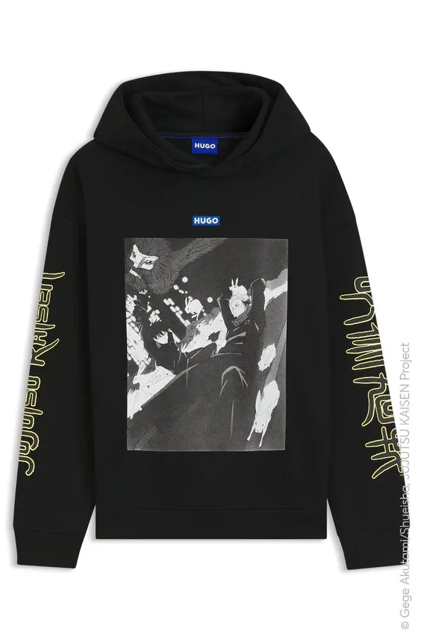 Hugo X Jujutsu Kaisen Printed Hoodie - Black