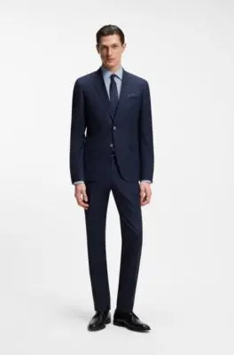 BOSS Regular-fit Shirt In Printed Stretch Cotton - Light Blue