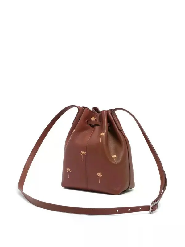 Bimba Y Lola Palm-tree Print Drawstring Bucket Bag - Brown