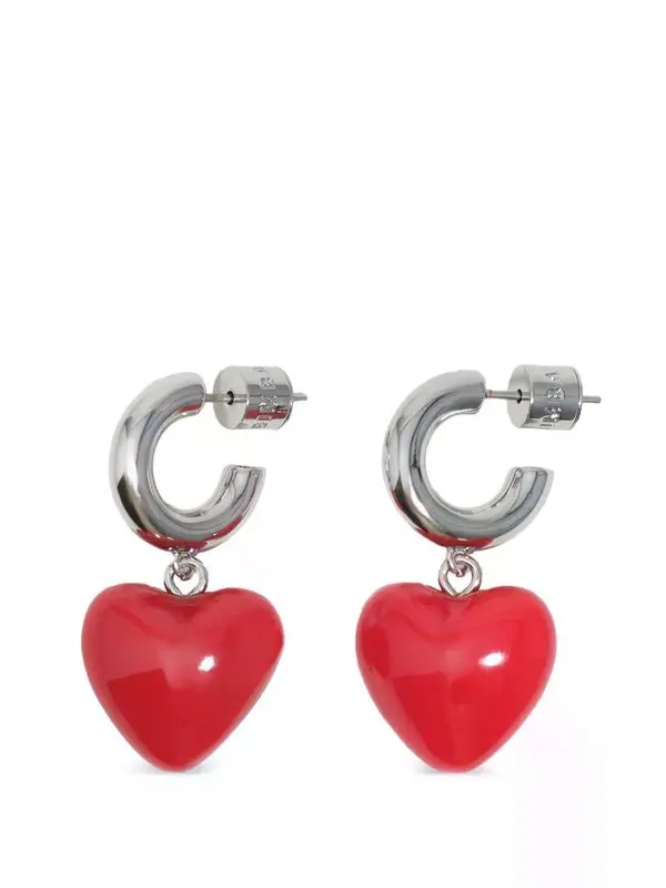 Bimba Y Lola Red Heart Charm Drop Earrings - Silver
