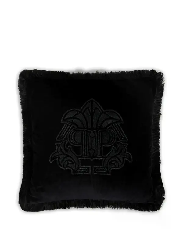Philipp Plein Monogram Fringed Cushion - Black