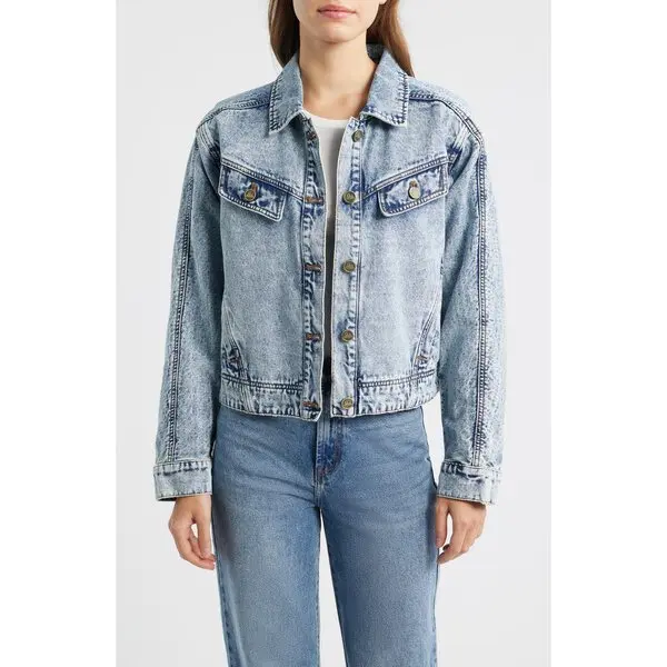 CITY BLUES Slant Pocket Denim Jacket - Light Indigo Mineral Wash