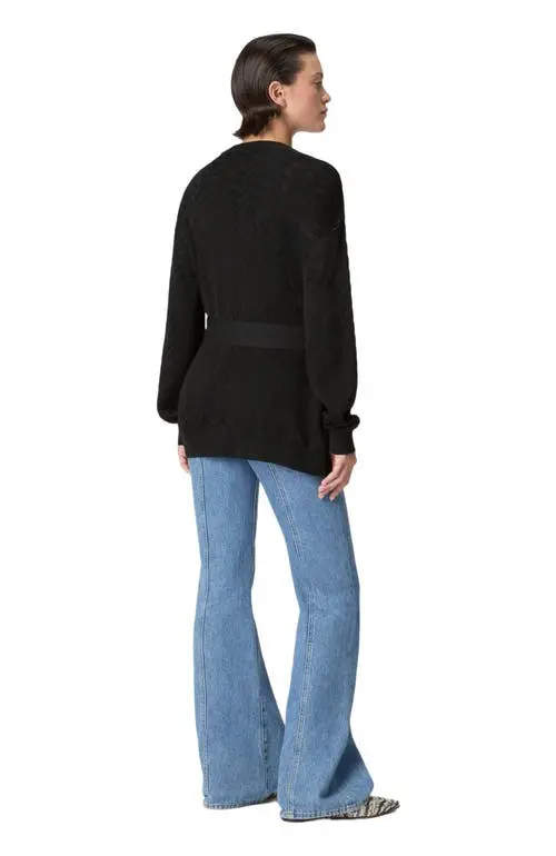Missoni Cotton And Viscose Chevron Knit Belted Cardigan - Black