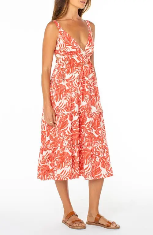 Roxy Monstera Print Tiered Midi Dress