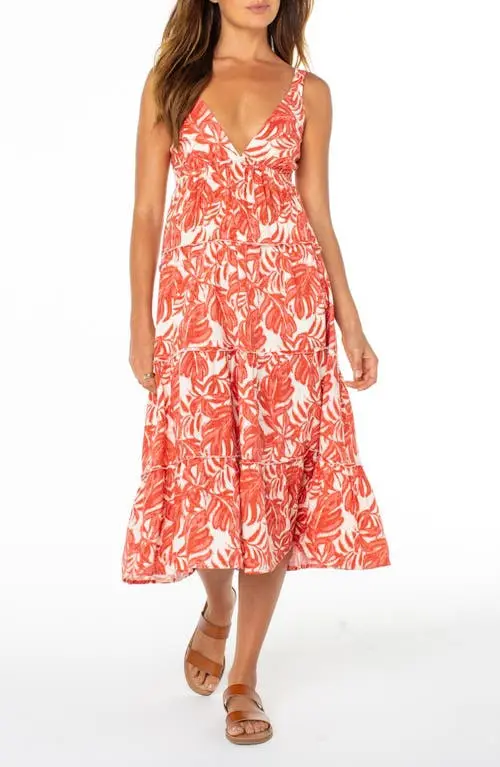 Roxy Monstera Print Tiered Midi Dress - Lantana