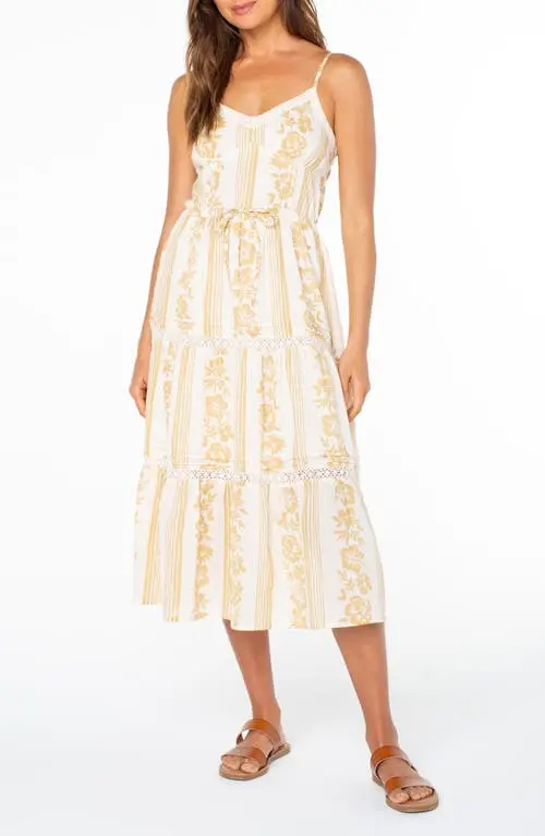 Roxy Azalea Floral Tiered Cotton Midi Dress - Curry
