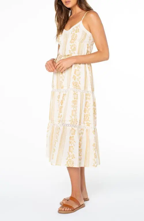 Roxy Azalea Floral Tiered Cotton Midi Dress - Curry