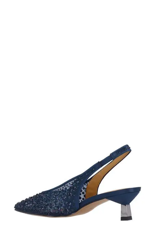 J. Reneé Tressa Rhinestone Slingback Kitten Heel Pumps - Navy