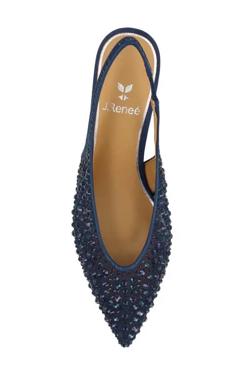 J. Reneé Tressa Rhinestone Slingback Kitten Heel Pumps - Navy