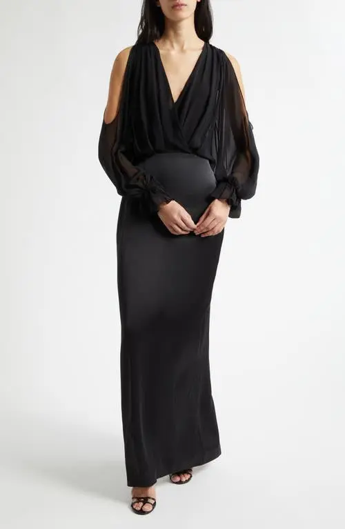 Ramy Brook Leesa Long Sleeve Mixed Media Gown