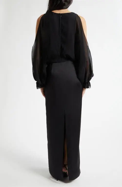 Ramy Brook Leesa Long Sleeve Mixed Media Gown