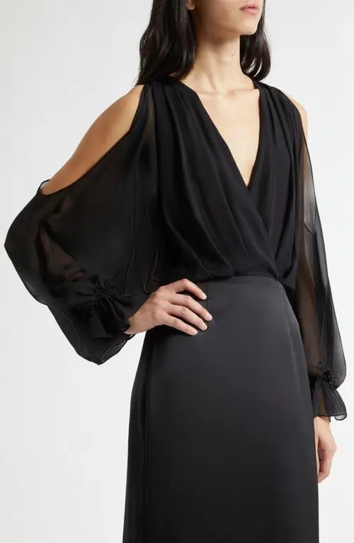 Ramy Brook Leesa Long Sleeve Mixed Media Gown