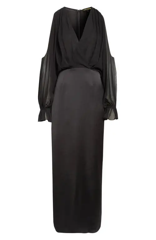 Ramy Brook Leesa Long Sleeve Mixed Media Gown