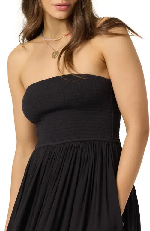 O'Neill Smocked Strapless Midi Dress - Black