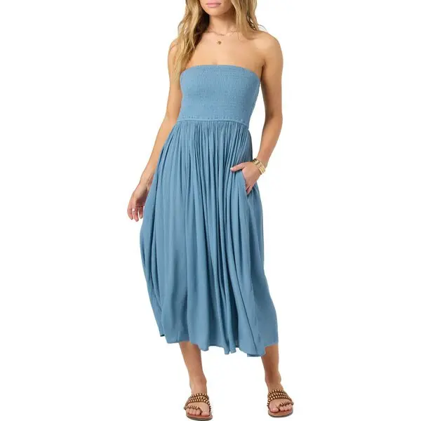 O'Neill Smocked Strapless Midi Dress