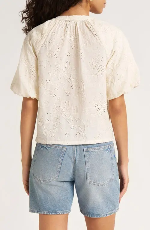 Matty M. Viola Eyelet Bubble Sleeve Top