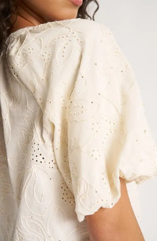 Matty M. Viola Eyelet Bubble Sleeve Top