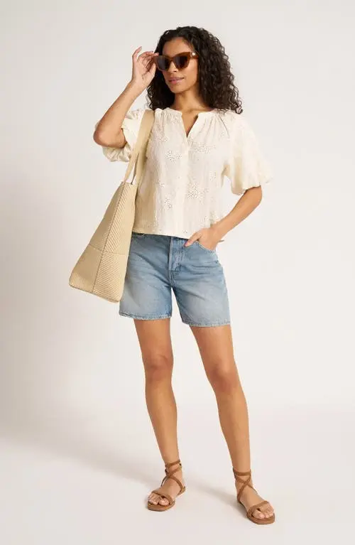 Matty M. Viola Eyelet Bubble Sleeve Top