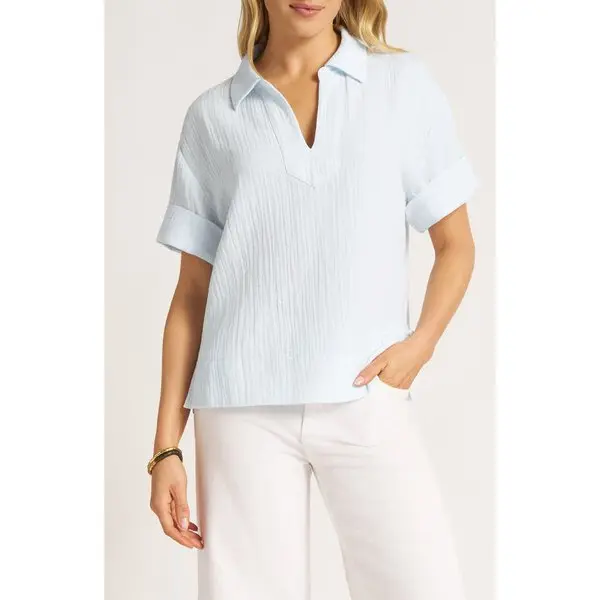 Matty M. Adrienne Gauze Polo Top