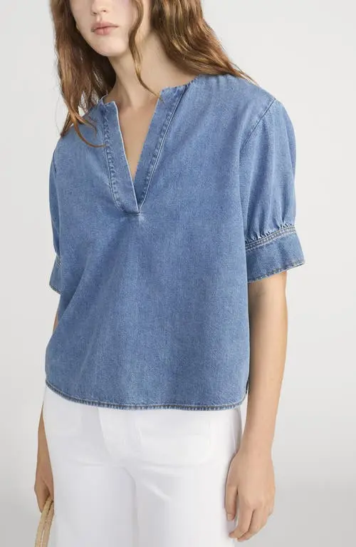 FRAME V-neck Denim Popover Top - Sora