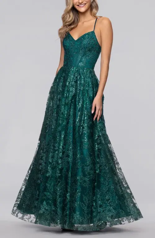 BLONDIE NITES Glitter Corset Sleeveless Gown