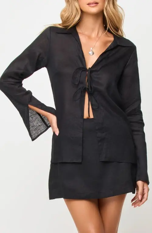 L*Space Venice Tie Front Linen Cover-up Shirt - Black