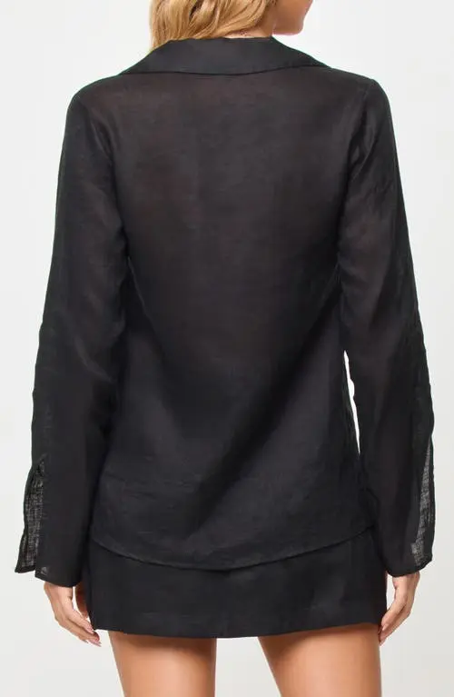 L*Space Venice Tie Front Linen Cover-up Shirt - Black