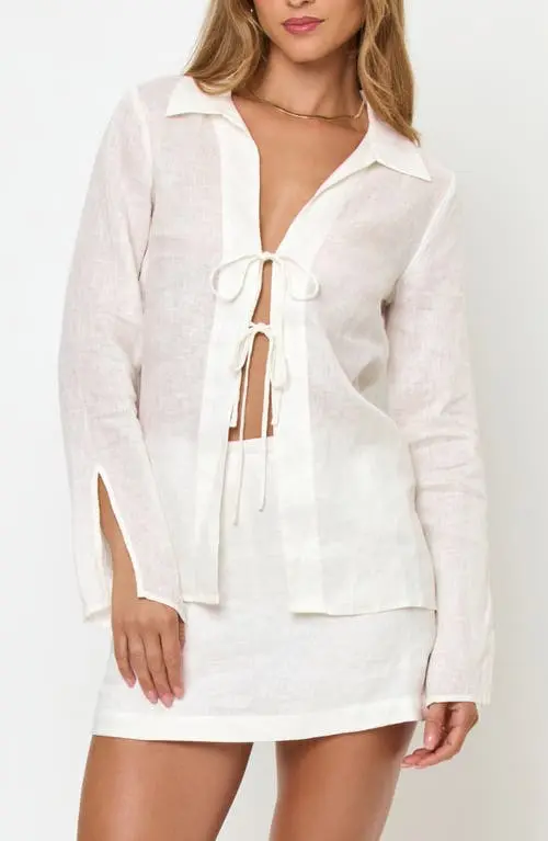 L*Space Venice Tie Front Linen Cover-up Shirt - White