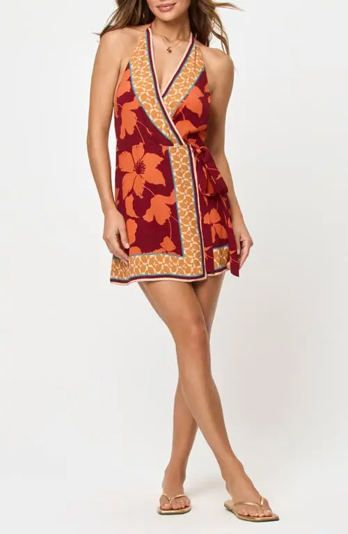 L*Space Taura Faux Wrap Cover-up Minidress - Cocobolo