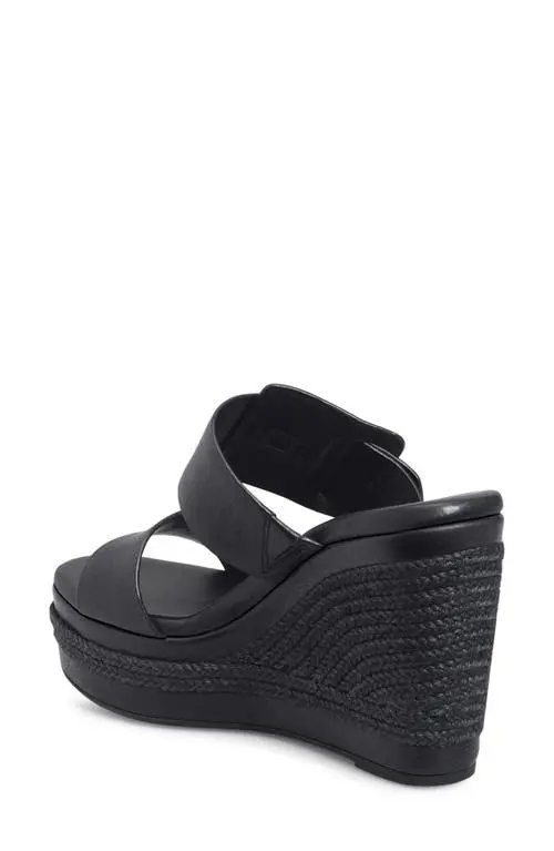 KORK-EASE® Espadrille Wedge Slide Sandal - Black Fullgrain