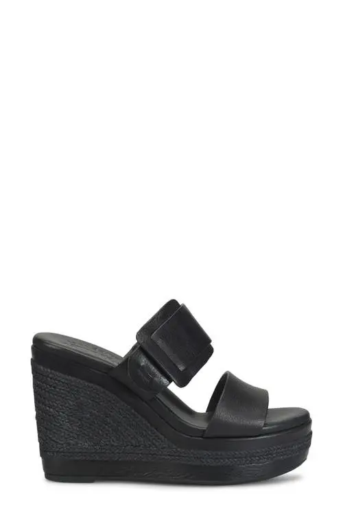 KORK-EASE® Espadrille Wedge Slide Sandal - Black Fullgrain