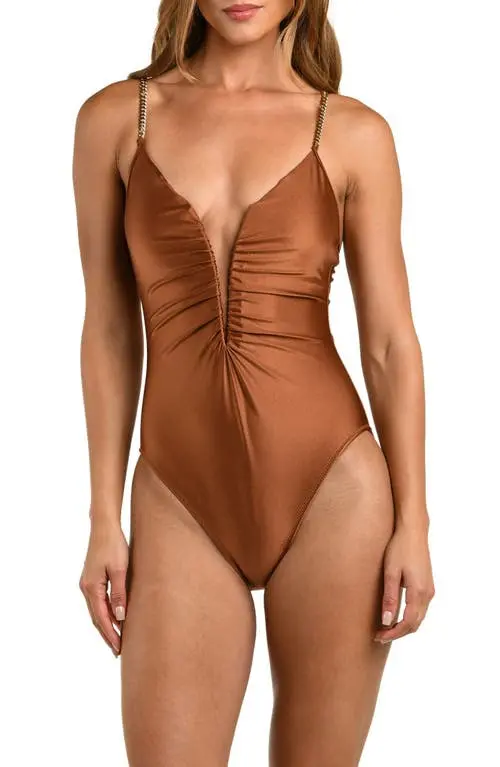 L'Agence Lilou Shimmer V-wire One-piece Swimsuit - Bronze