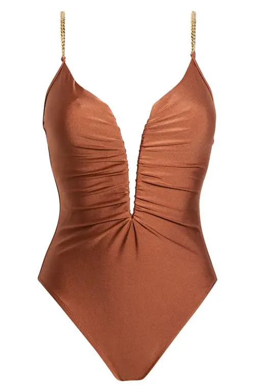 L'Agence Lilou Shimmer V-wire One-piece Swimsuit - Bronze