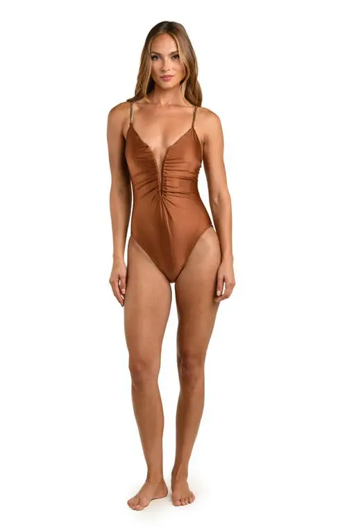 L'Agence Lilou Shimmer V-wire One-piece Swimsuit - Bronze