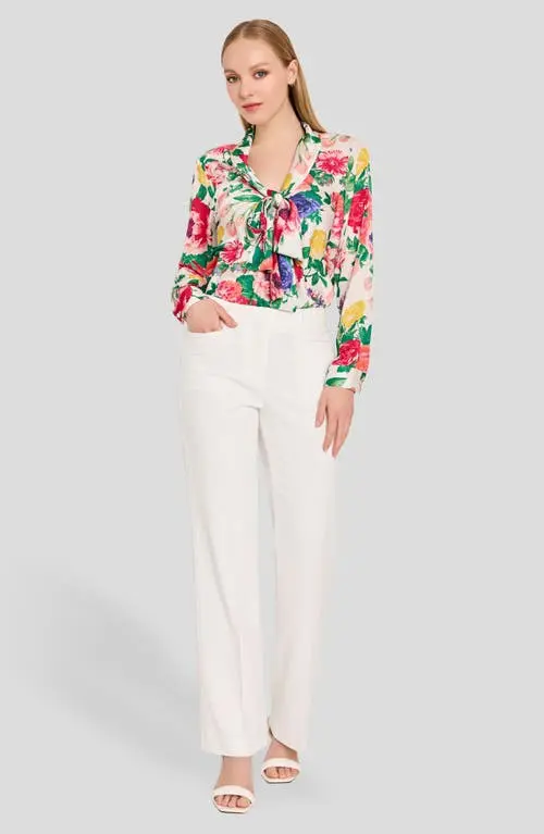 TAHARI ASL Floral Print Tie Neck Top