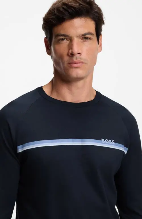 BOSS Striped Cotton Sweatshirt - Dark Blue