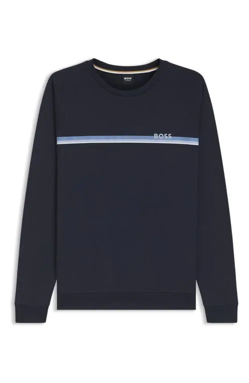 BOSS Striped Cotton Sweatshirt - Dark Blue