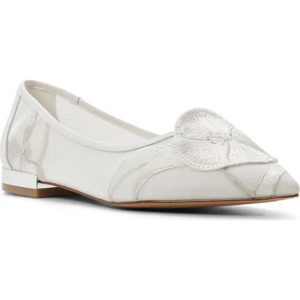 Ted Baker London Pointed Toe Flat With Floral Appliqu - White